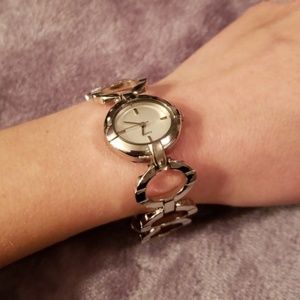 Avon | Accessories | Nib Avon Silvertone Circle Quartz Link Watch ...